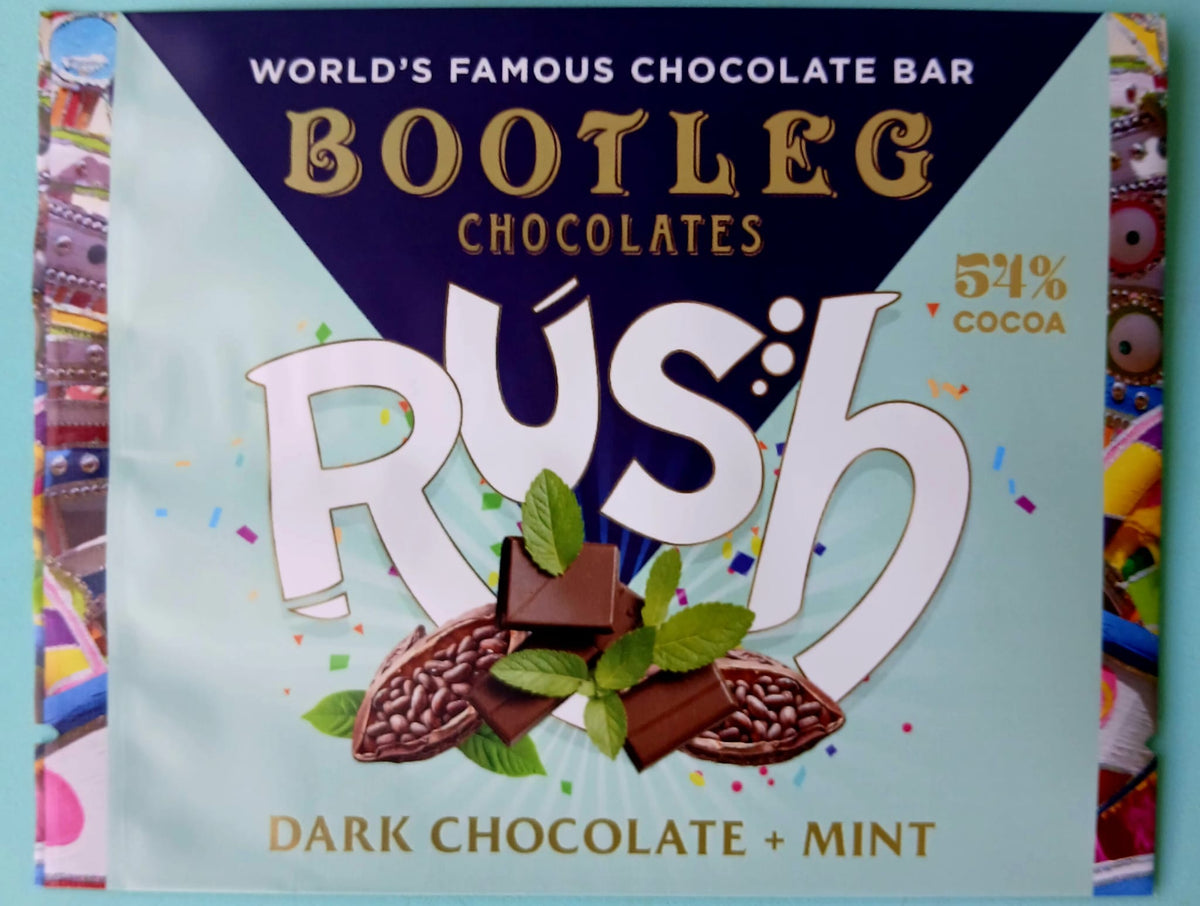 RUSH Bar: Dark Chocolate + Mint – Bootleg Chocolates